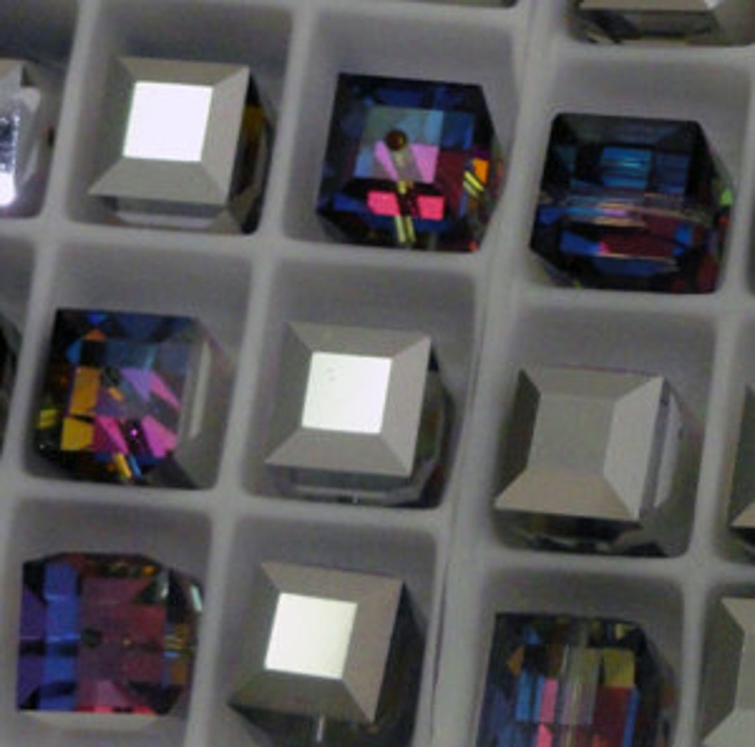 6pc - 6mm RARE Swarovski Crystal Meridian Blue Square Cube Spacer Beads ...