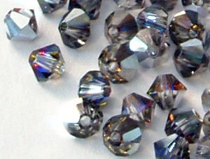 24pc - 4mm Rare Swarovski Crystal Meridian Blue Bicone Spacer Beads ...
