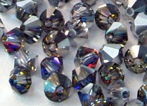 24pc - 4mm Rare Swarovski Crystal Meridian Blue Bicone Spacer Beads ...