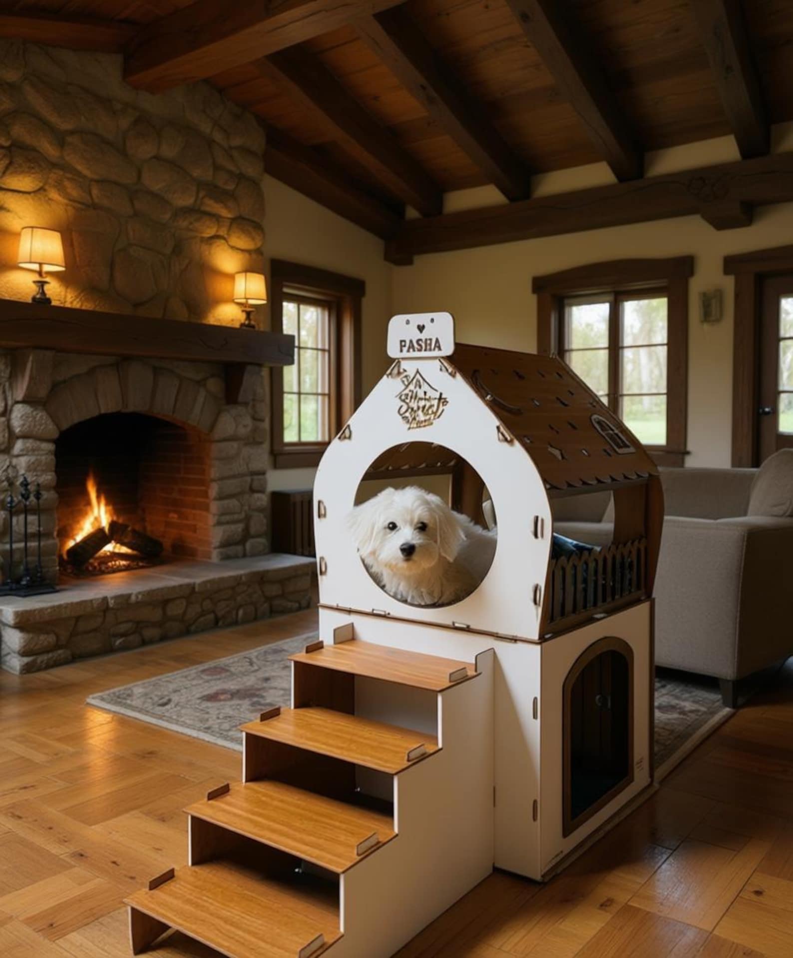 MDF Terrace Dog House: Decorative Dog House for Small Breeds Pet Kennel ...