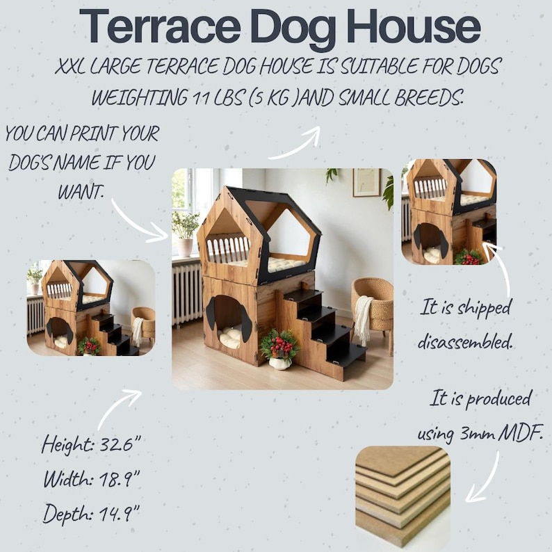 MDF Terrace Dog House: Small Breed Pet Kennel, Personalized Dog Kennel ...