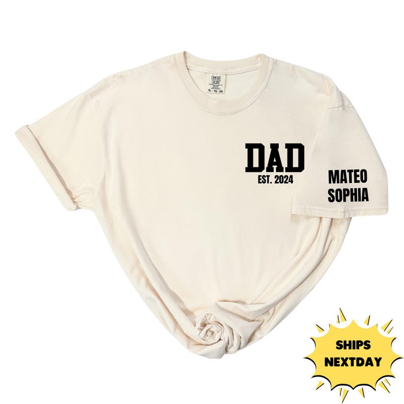 Comfort Colors Custom Dad Shirt With Kids Names on Sleeve, Personalized ...
