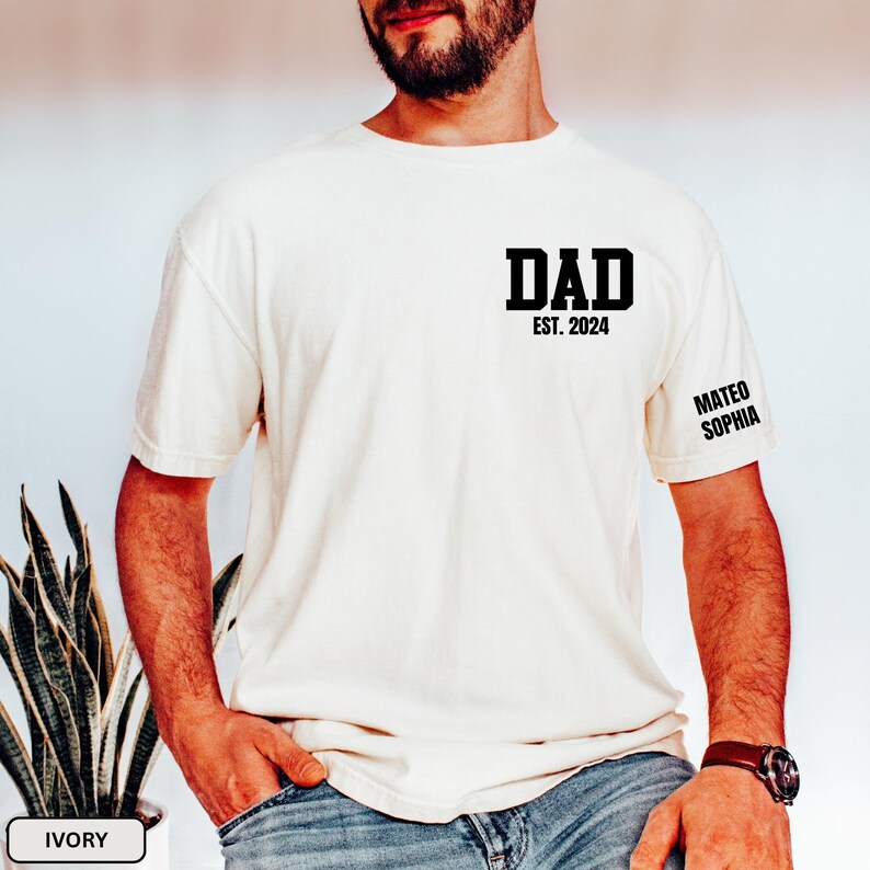 Comfort Colors Custom Dad Shirt With Kids Names on Sleeve, Personalized ...
