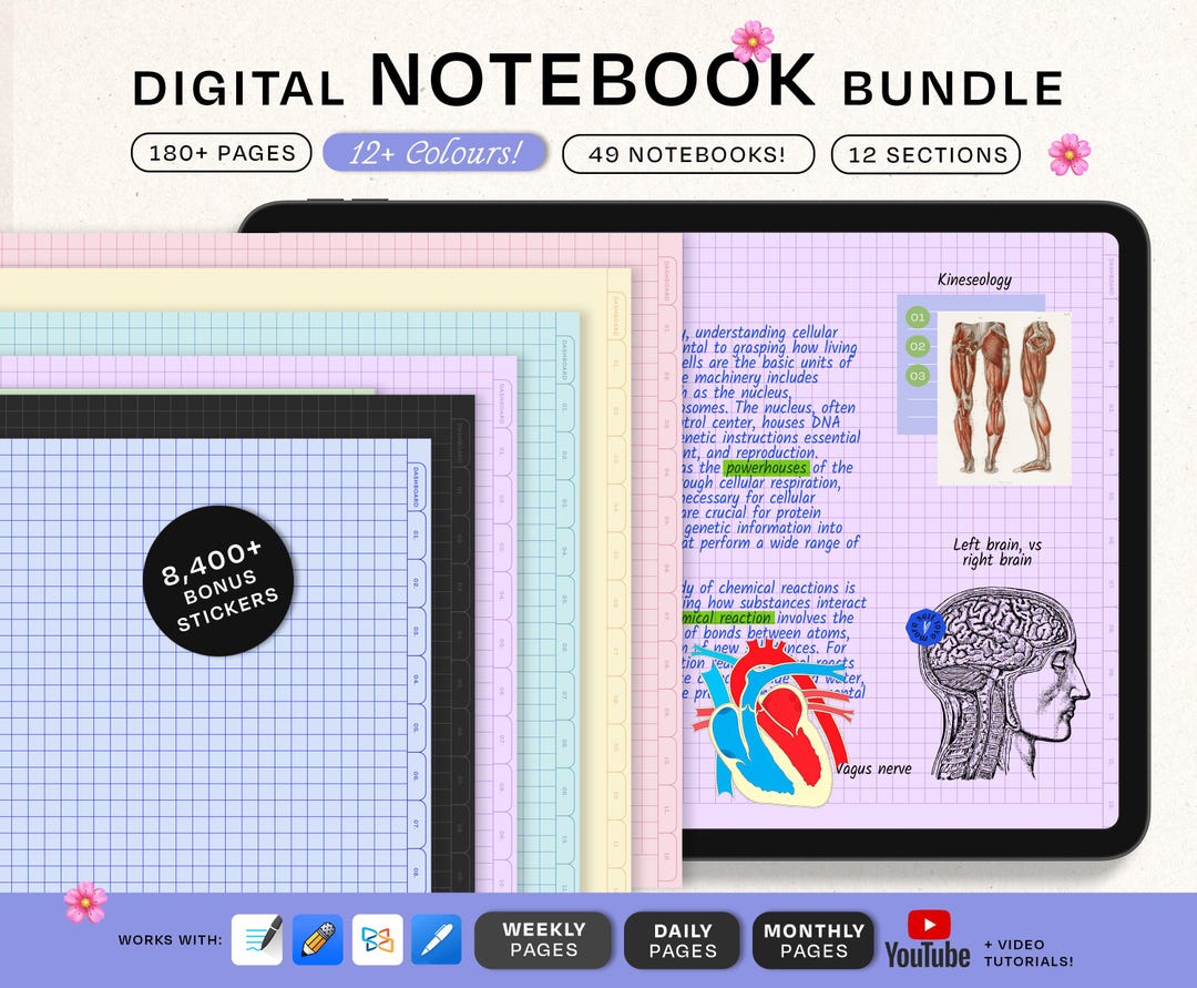 Digital NOTEBOOK Bundle Aesthetic Notebook Cornell Notes Digital ...