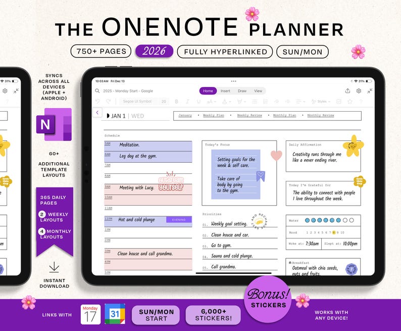 2026 Onenote Planner • Hyperlinked Digital Planner • One Note Template ...