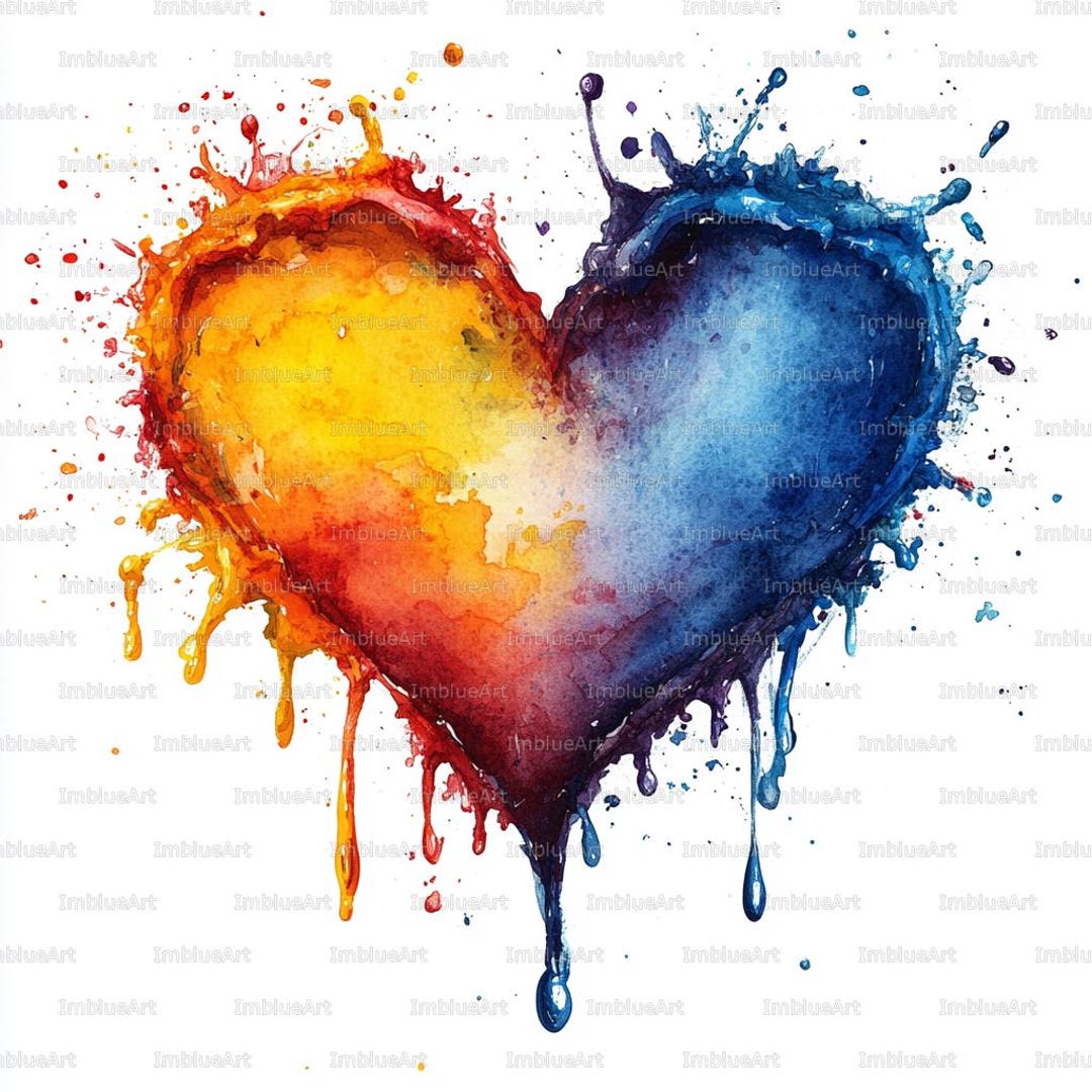 24 Paint Splatter Hearts Clipart | Modern Colorful Drops | Printable ...