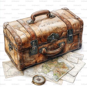 24 Vintage Suitcase Map Clipart | Travel Adventure | Journey Theme ...