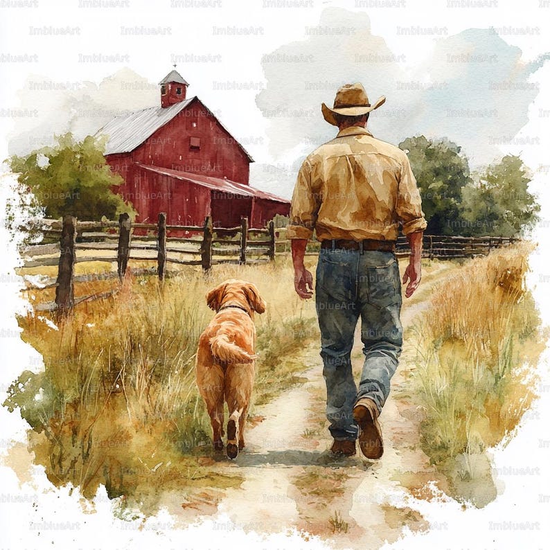 24 Farmer and Dog Clipart, Farm Life Collection, Loyal Farm Companion ...