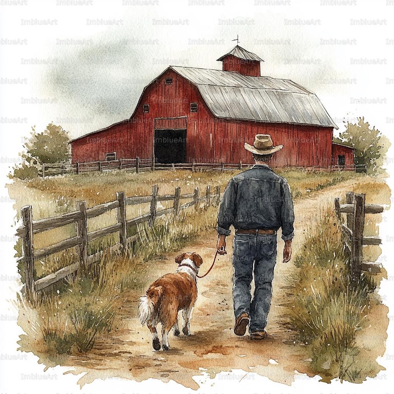 24 Farmer and Dog Clipart, Farm Life Collection, Loyal Farm Companion ...