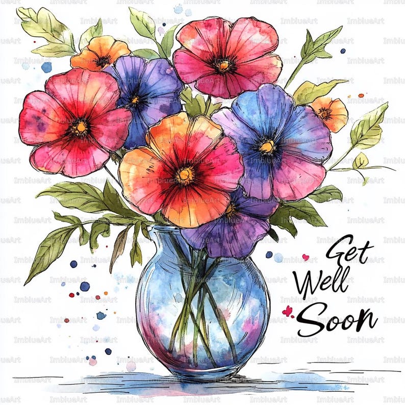 20 Get Well Flowers Clipart, Recovery Bouquet Gift, Watercolor ...