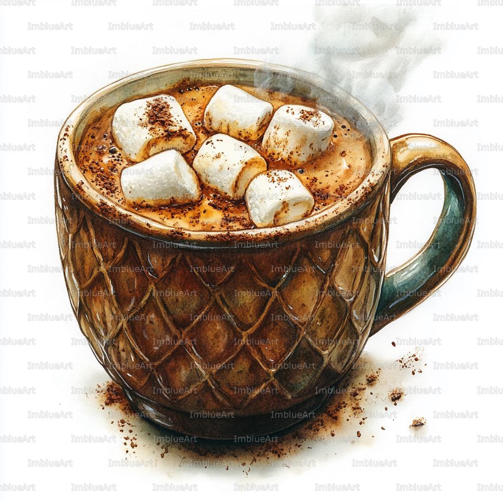 24 Cocoa Marshmallow Clipart, Cozy Winter Drink, Watercolor Printable ...