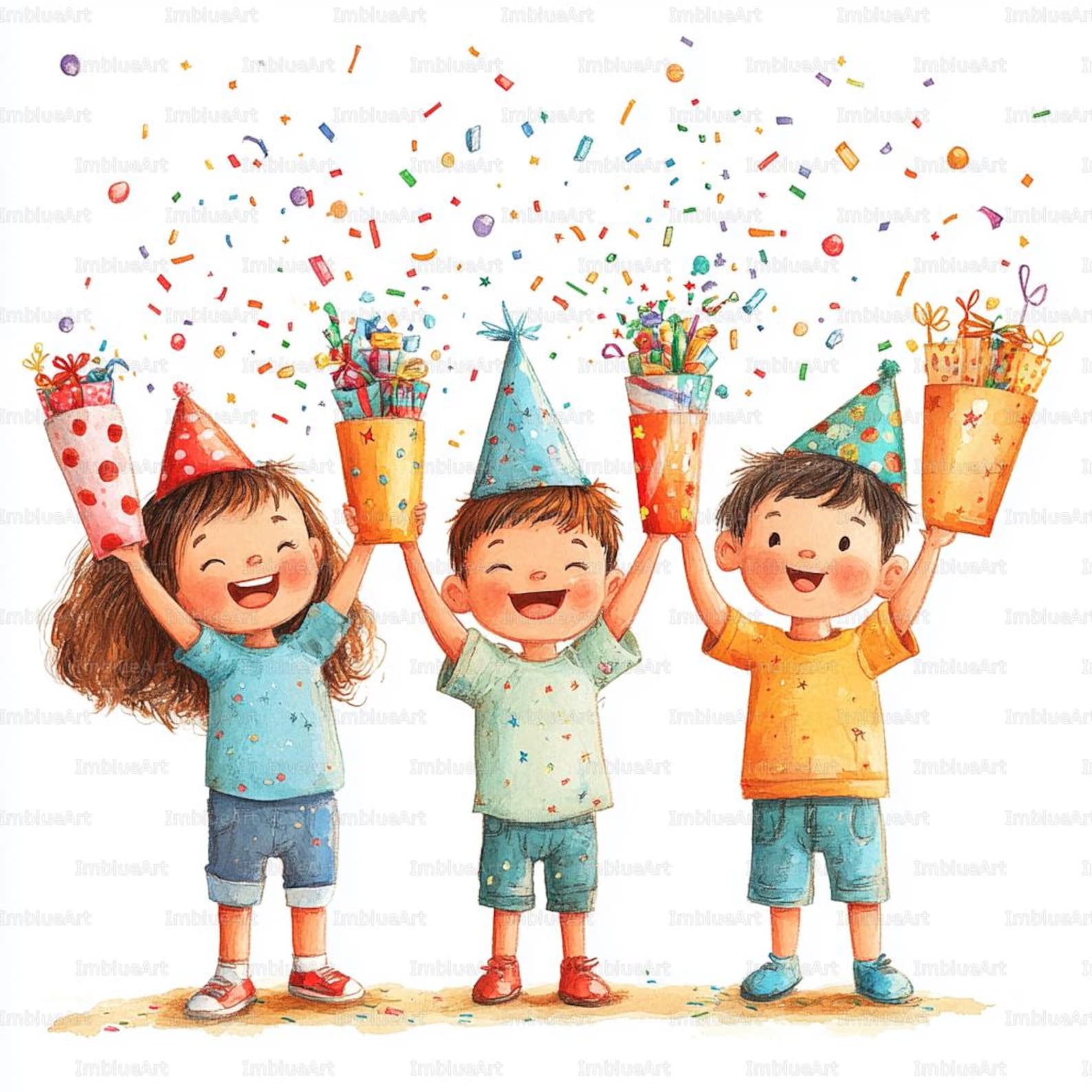 24 Kids Party Clipart, Children With Party Crackers Celebration Fun ...