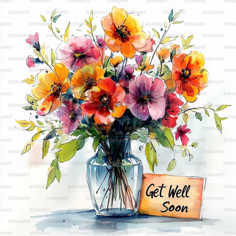 20 Get Well Flowers Clipart, Recovery Bouquet Gift, Watercolor ...