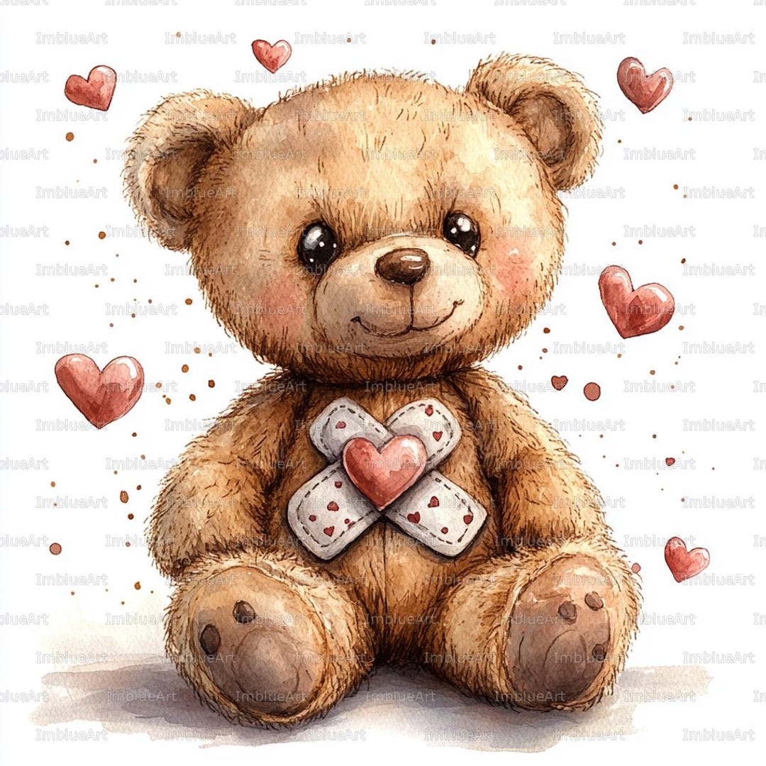 24 Get Well Teddy Bear Clipart, Cute Recovery Comfort, Watercolor ...
