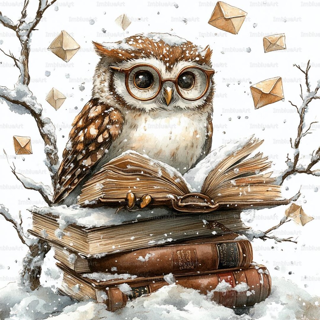 18 Book Owl Clipart | Literary Winter Forest | Wise Animal Reading ...