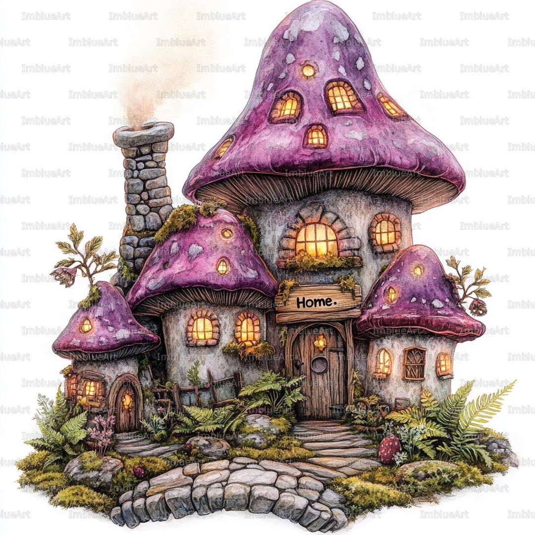 23 Gnome Village Clipart, Fairy Garden Houses, Watercolor Printable JPG ...