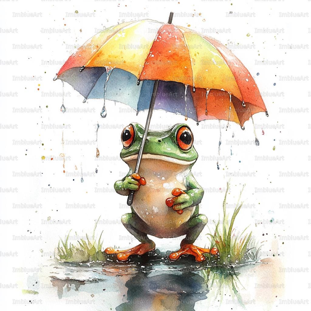 20 Frog With Umbrella Clipart, Spring Rain Scene, Cozy Weather ...