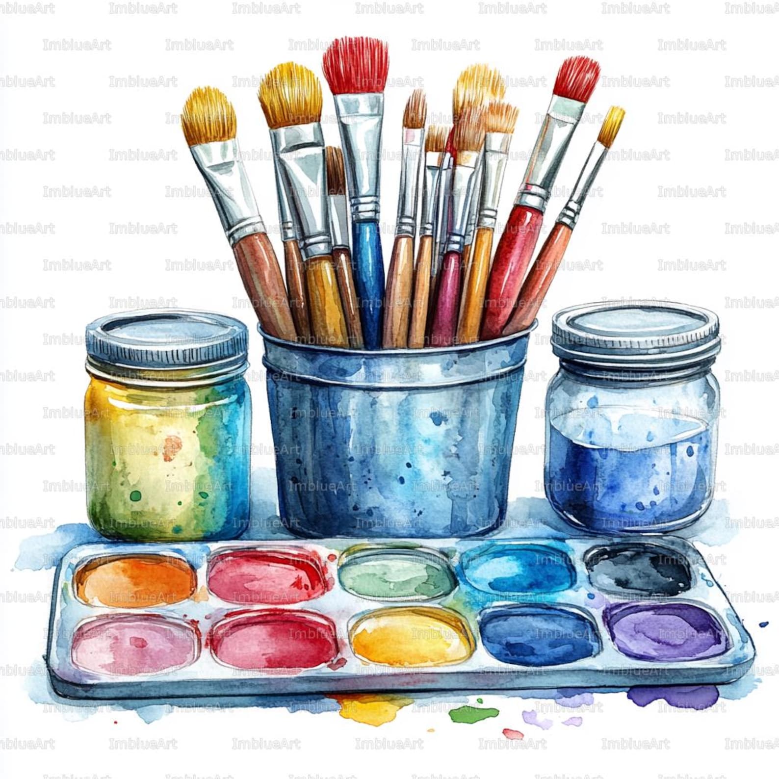 24 Paint Brushes Clipart, Artist Art Supplies Set, Watercolor Printable ...