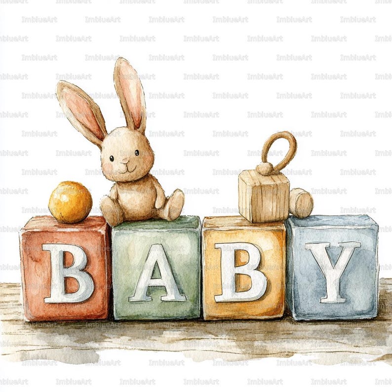 24 Baby ABC Blocks Clipart, Nursery Alphabet Decor, Watercolor ...