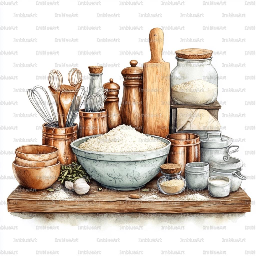 24 Vintage Kitchen Tools Clipart, Retro Cooking Utensils, Watercolor ...