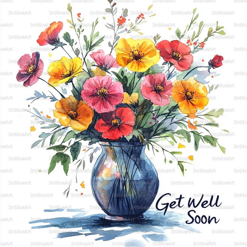 20 Get Well Flowers Clipart, Recovery Bouquet Gift, Watercolor ...