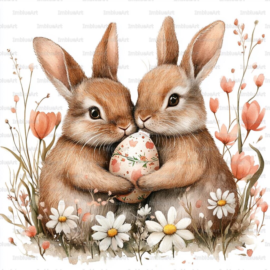 24 Easter Bunny Garden Clipart, Cute Rabbits & Spring Flowers ...