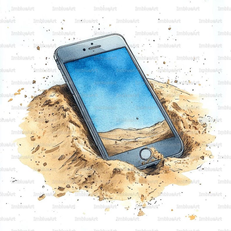 24 Phone Clipart, Smartphone Fallen in Sand Summer Travel Accident ...