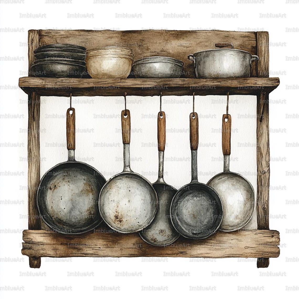 24 Frying Pans Clipart, Cooking Utensils, Watercolor Printable JPG ...