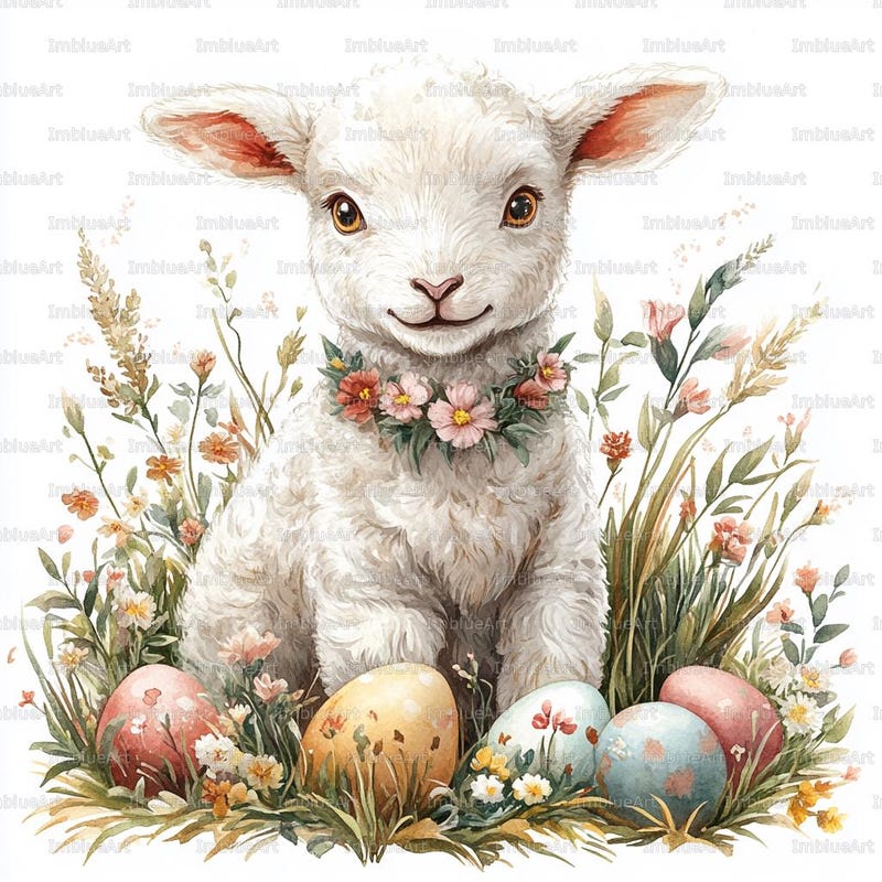 Easter Watercolor Lamb - Etsy
