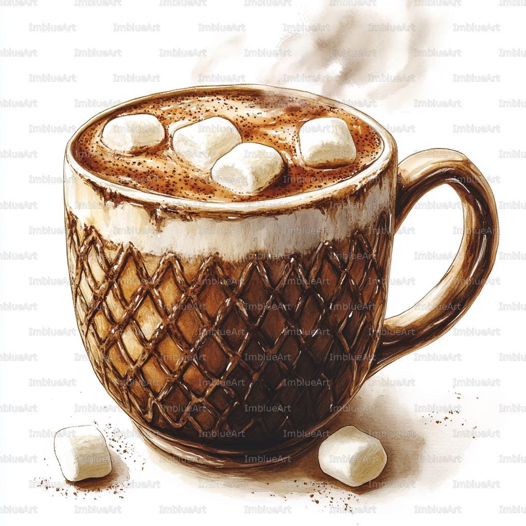 24 Cocoa Marshmallow Clipart, Cozy Winter Drink, Watercolor Printable ...