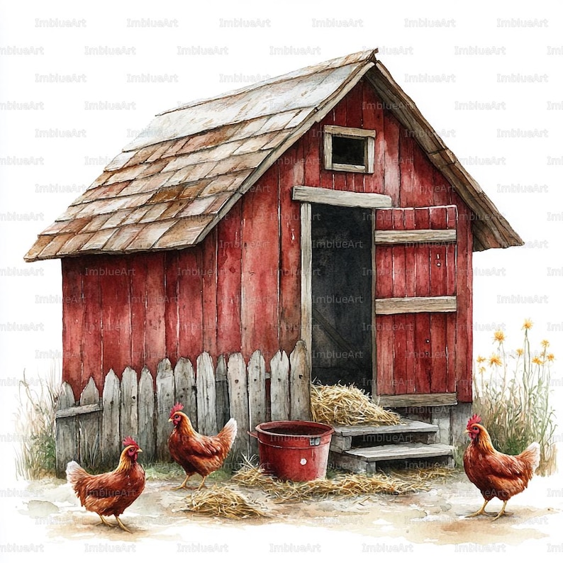 24 Chicken Coop Clipart, Farm Life Collection, Cozy Farm Poultry Scene ...