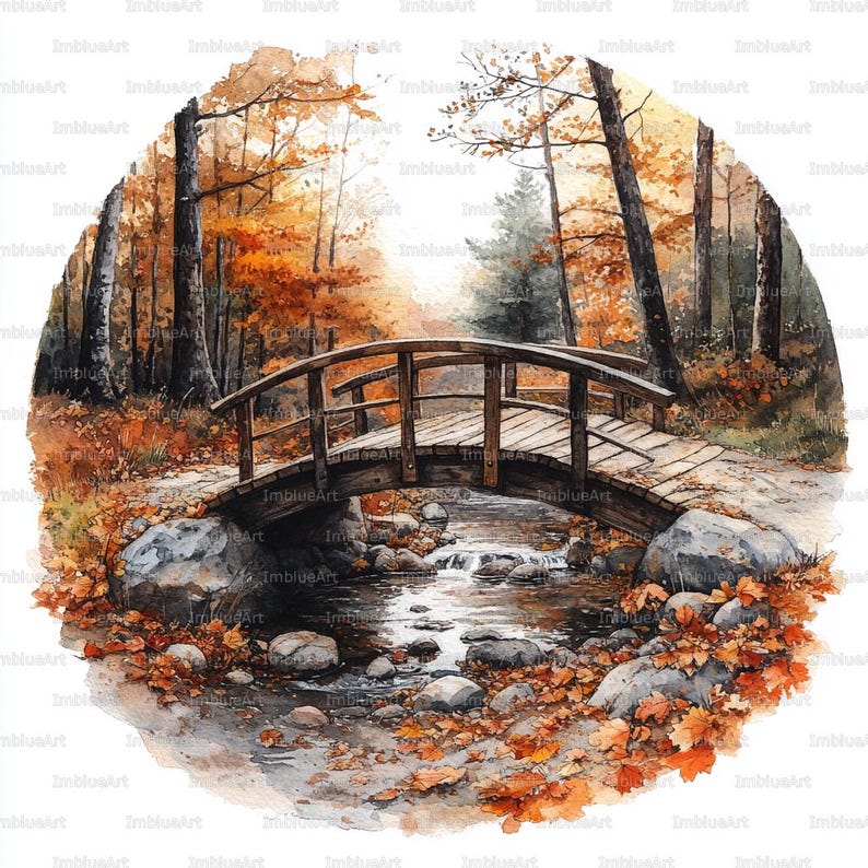 24 Forest Bridge Clipart | Autumn Creek | Rustic Bridge Art | Printable ...