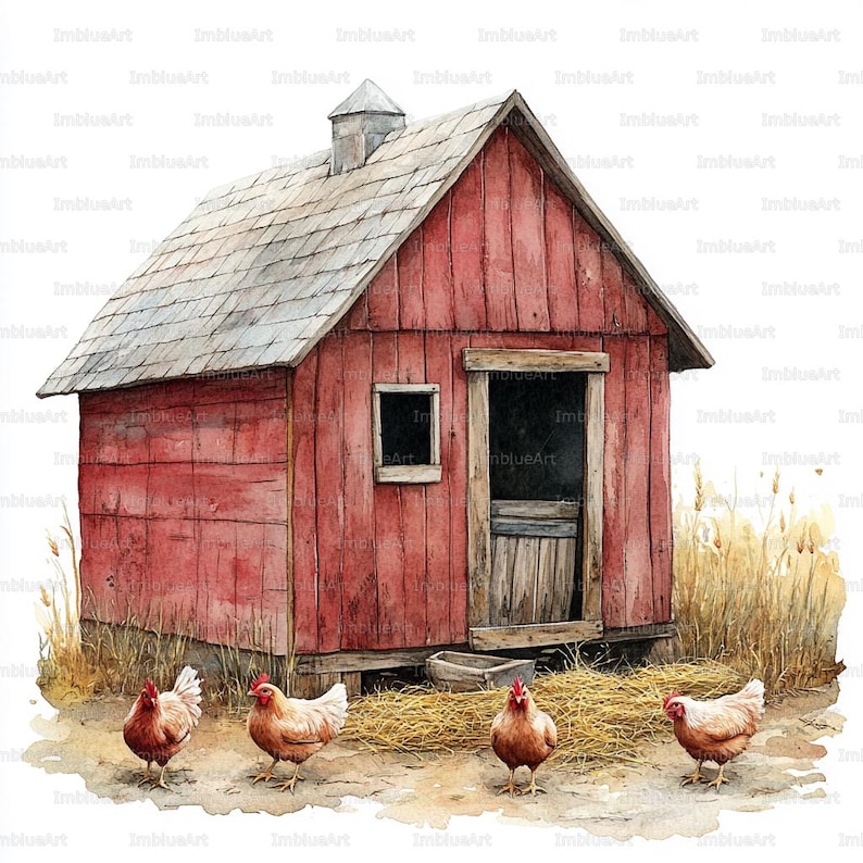 24 Chicken Coop Clipart, Farm Life Collection, Cozy Farm Poultry Scene ...