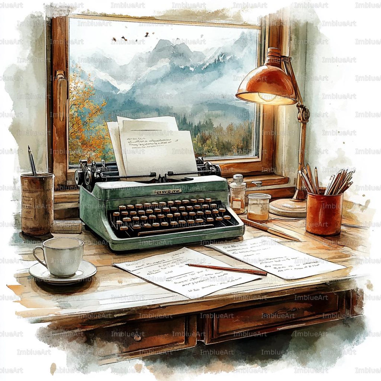 24 Writer's Desk Clipart | Creative Workspace | Printable Watercolor ...