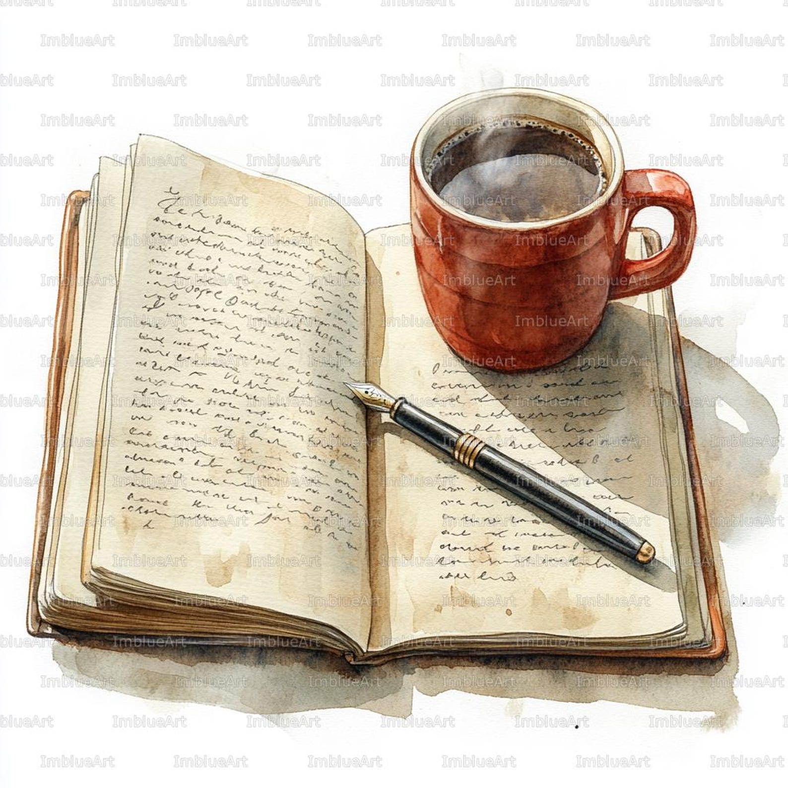 24 Writer Morning Clipart, Cozy Journaling Ritual Scene, Watercolor ...