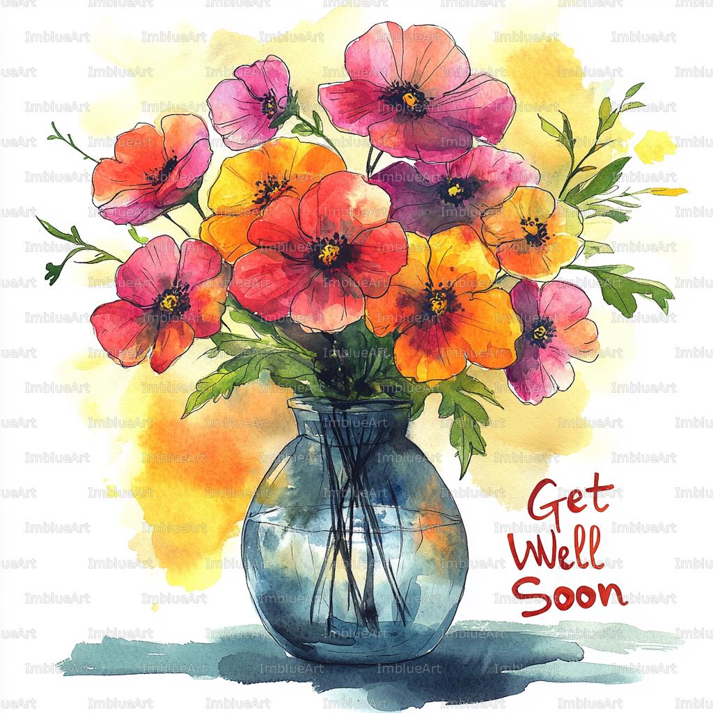 20 Get Well Flowers Clipart, Recovery Bouquet Gift, Watercolor ...