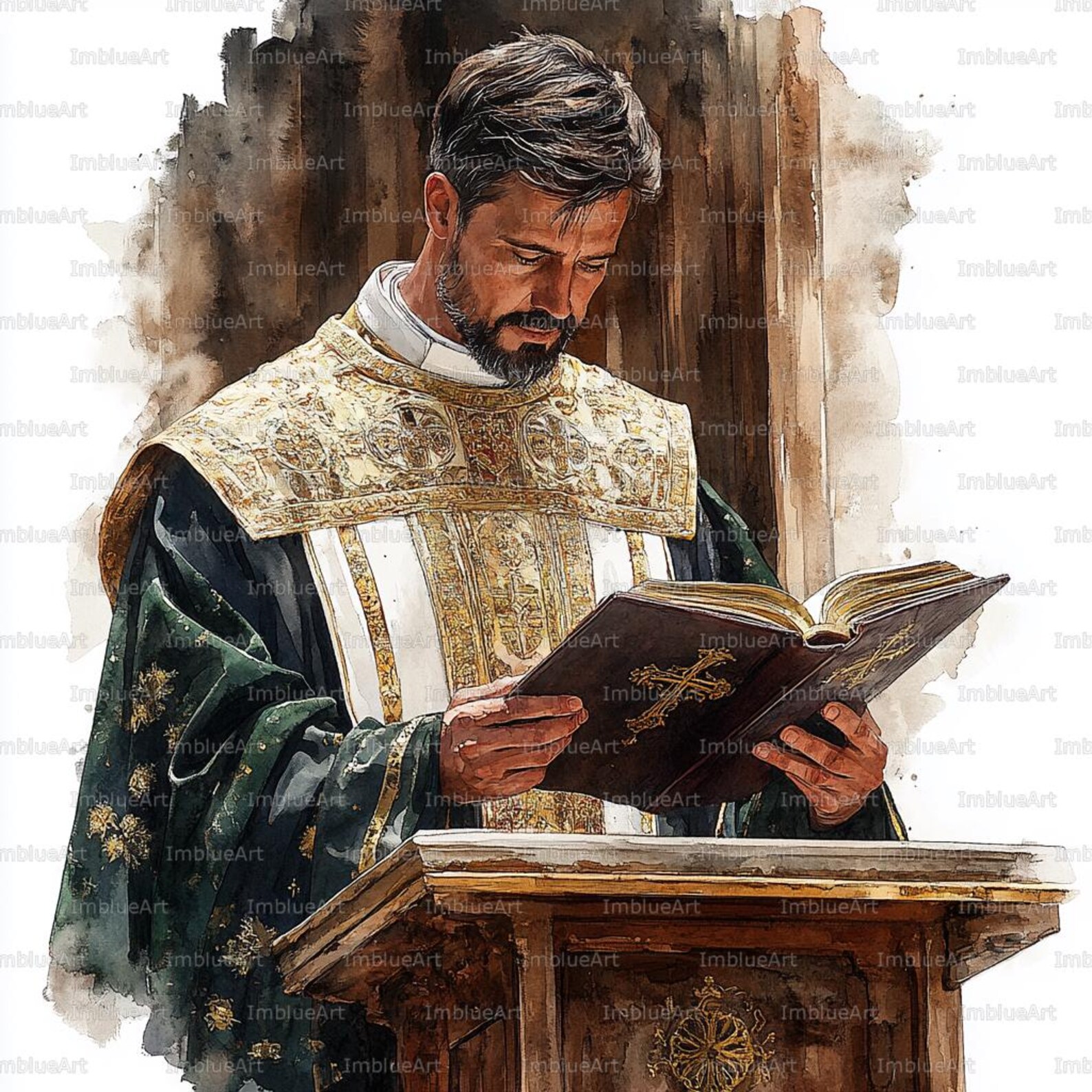 24 Priest at Altar Clipart | Reading Sacred Text | Printable Watercolor ...