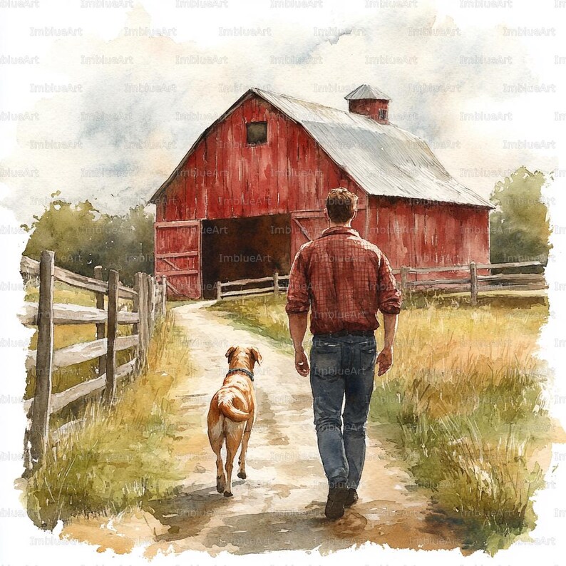 24 Farmer and Dog Clipart, Farm Life Collection, Loyal Farm Companion ...