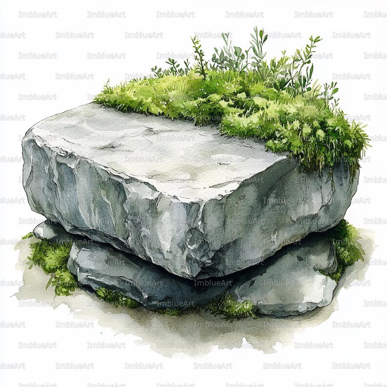 24 Mossy Stone Clipart, Forest Ground Texture Watercolor, Calm Nature ...