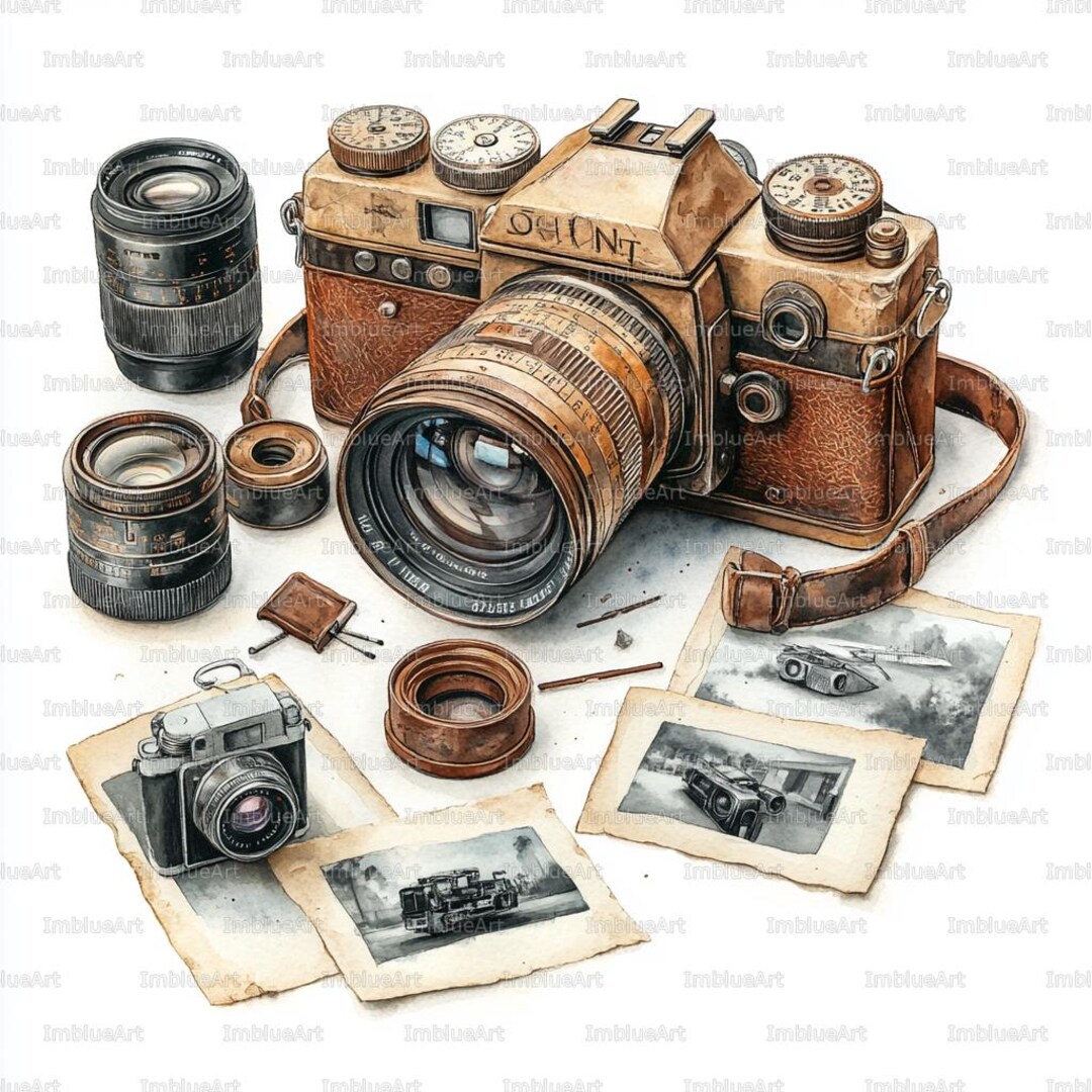 24 Vintage Cameras Clipart, Retro Photography Collection, Watercolor ...