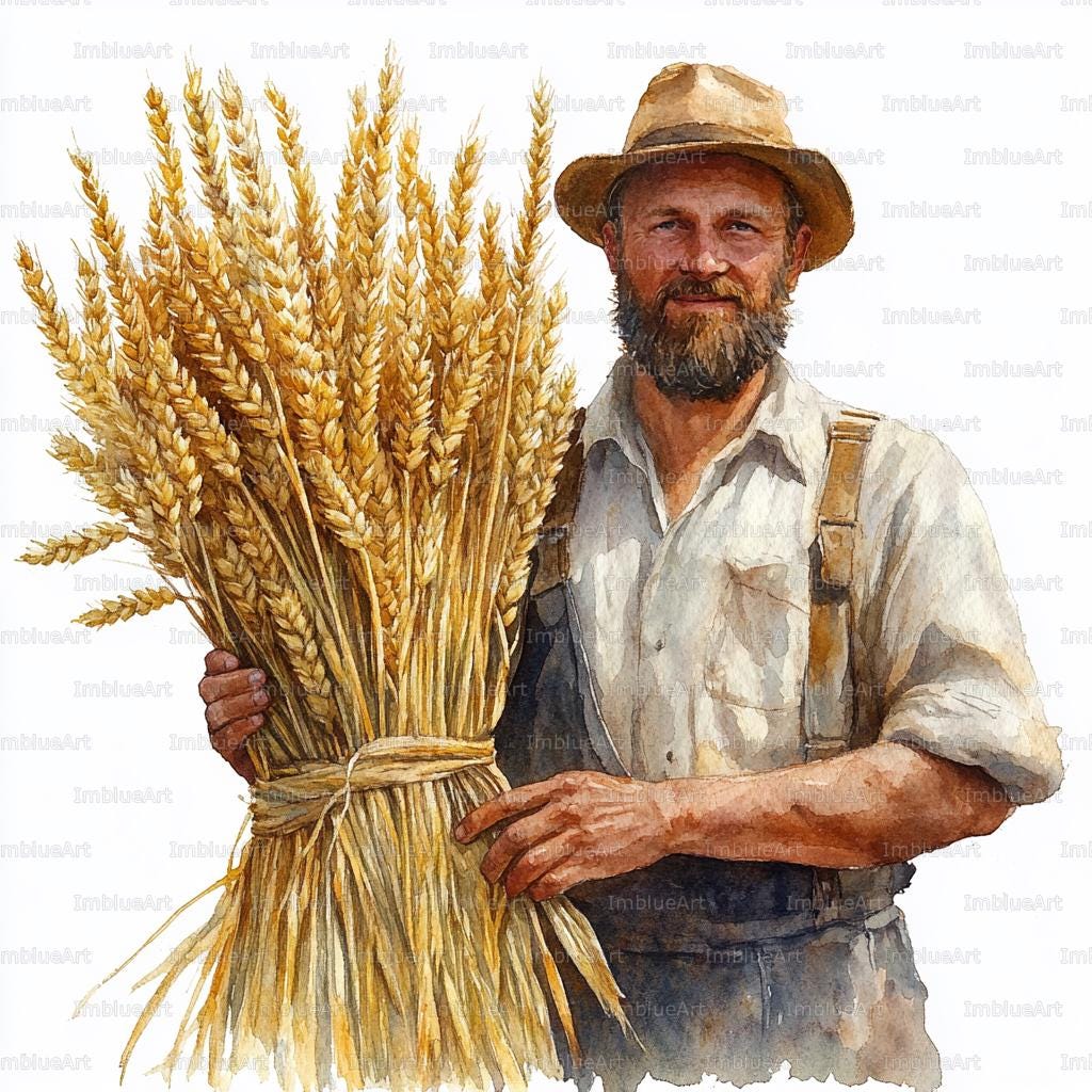 24 Wheat Farmer Clipart, Farmer Holding Wheat Bundle Rustic Harvest ...