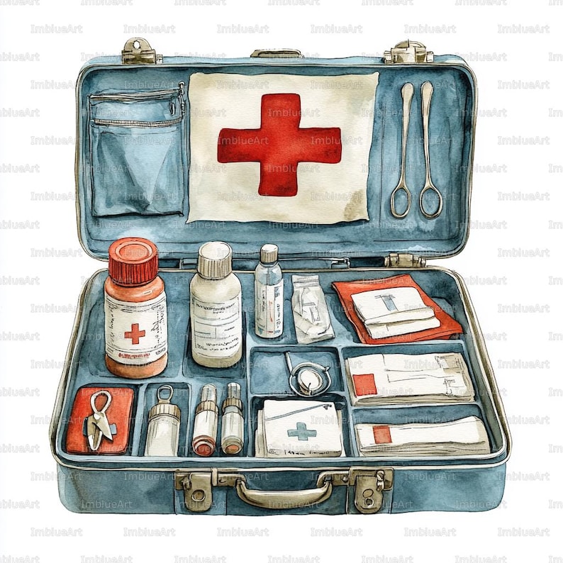 24 First Aid Kit Clipart, Emergency Medical Supplies, Watercolor ...