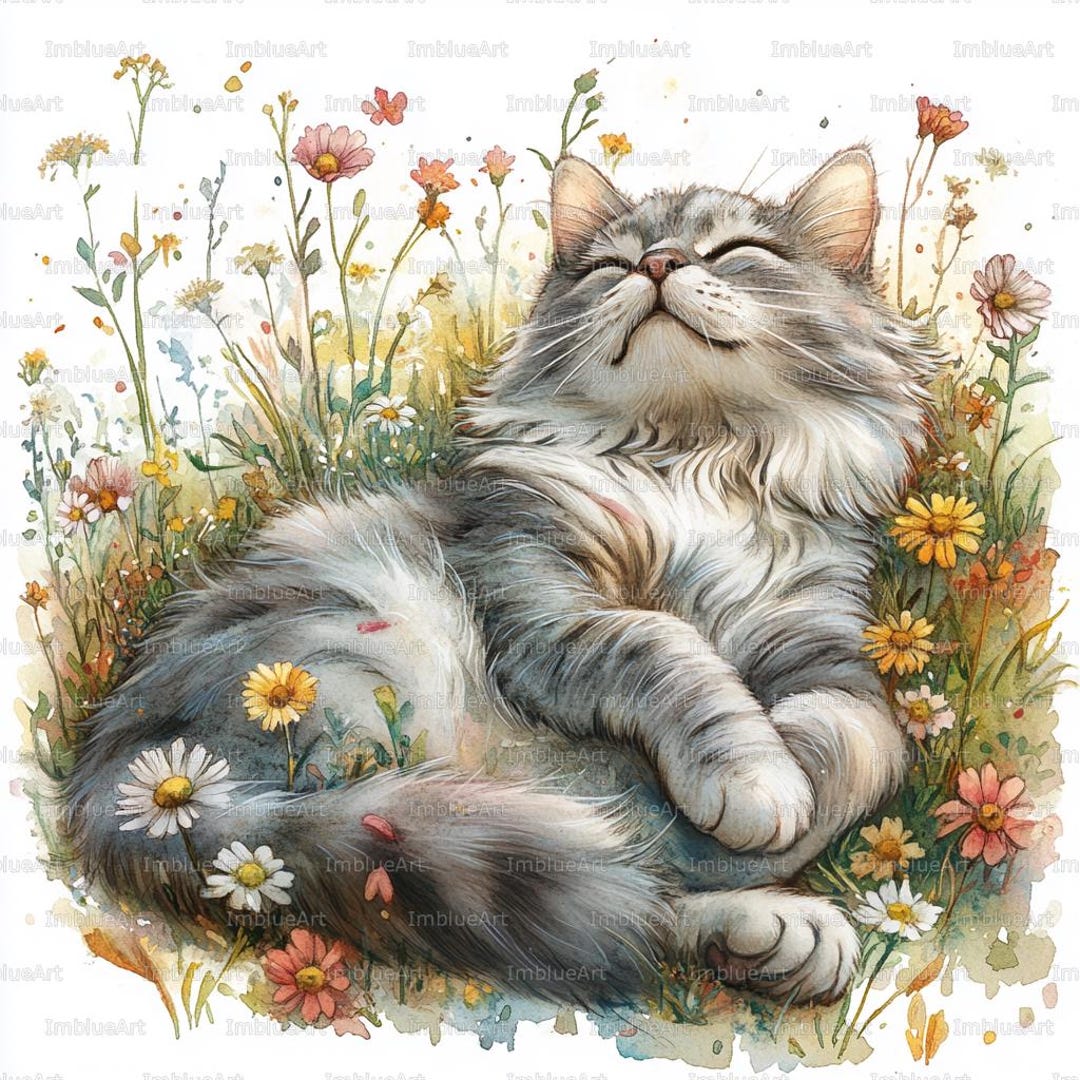 22 Cat in Spring Flowers Clipart, Cozy Meadow Nature Collection ...