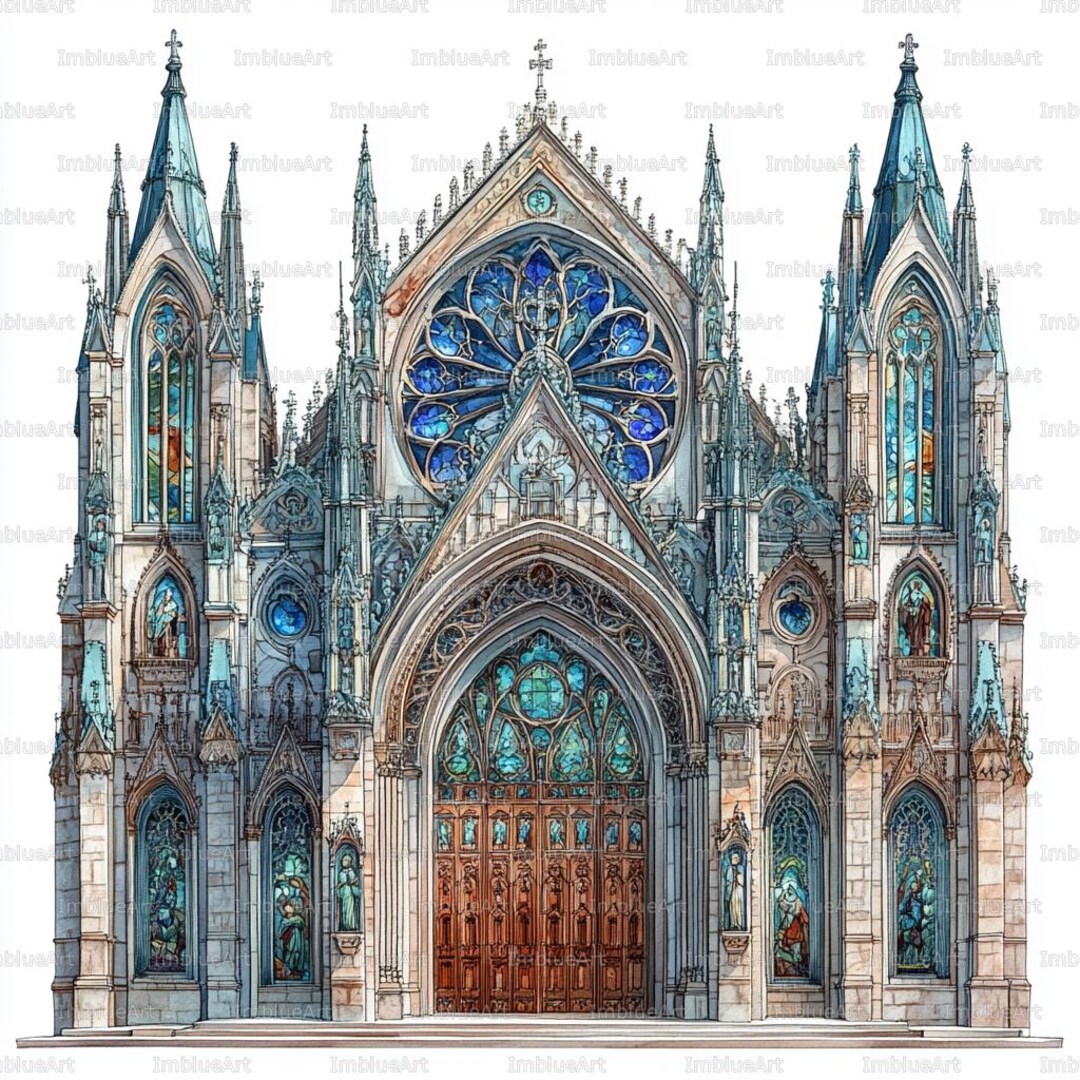 24 Church Architecture Clipart, Sacred Religious Building, Watercolor ...