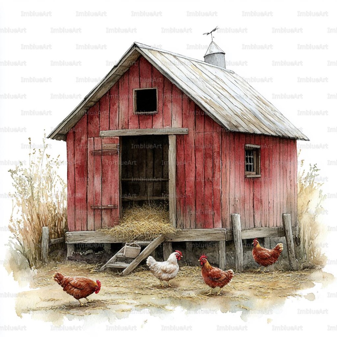 24 Chicken Coop Clipart, Farm Life Collection, Cozy Farm Poultry Scene ...