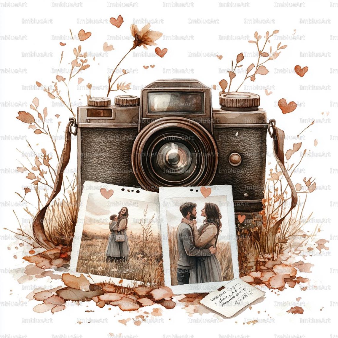 24 Memory Camera Clipart, Vintage Photography Illustration, Watercolor ...