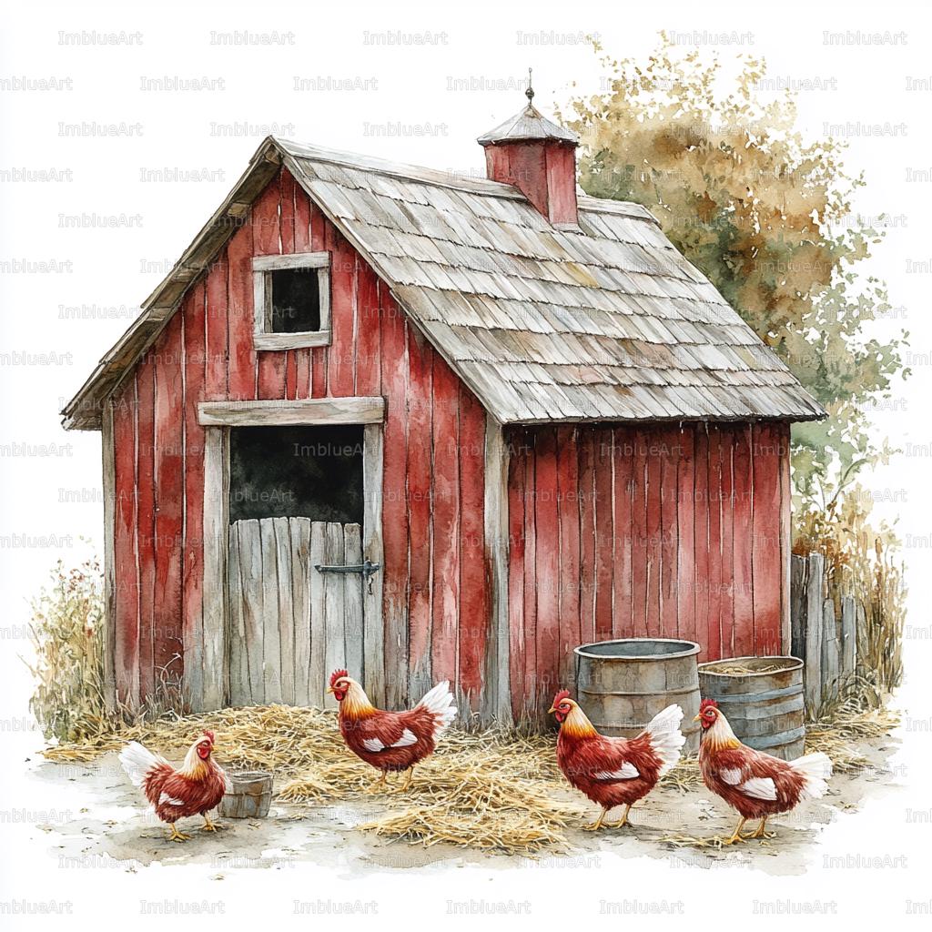 24 Chicken Coop Clipart, Farm Life Collection, Cozy Farm Poultry Scene ...