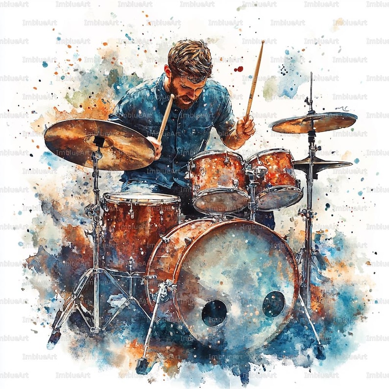24 Drummer Clipart, Music Performance Illustration, Watercolor ...