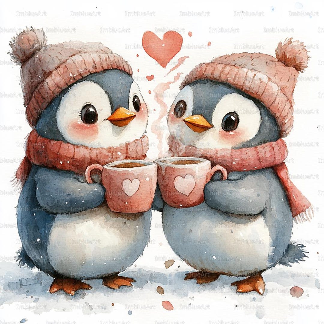 24 Penguin Valentine Clipart, Love Life Collection, Cute Penguin Love ...