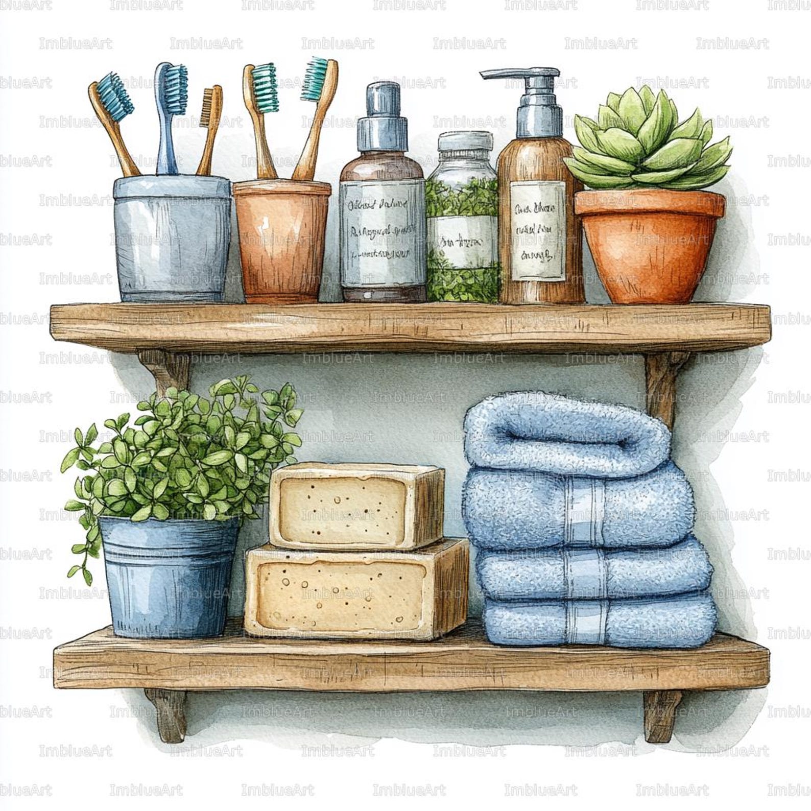 24 Bathroom Details Clipart, Morning Routine Scene, Watercolor ...